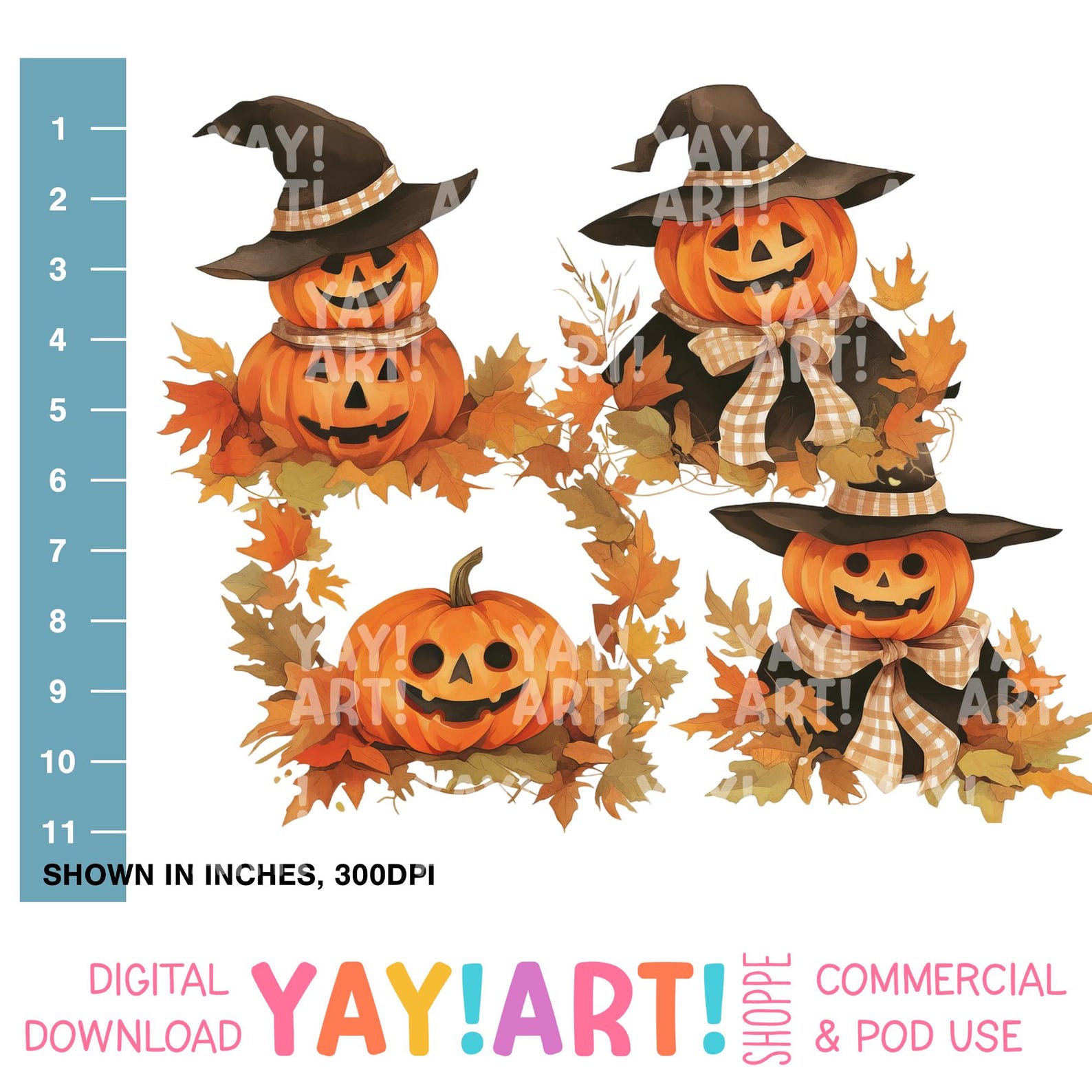 Fall Jack-o-lantern Transparent PNG Clipart Set of 4, Creepy Cute ...
