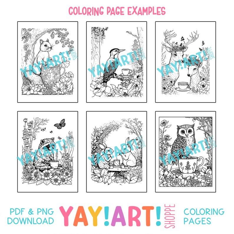 Teatime in the Woods Printable Coloring Pages, Tea & Woodland Animal ...