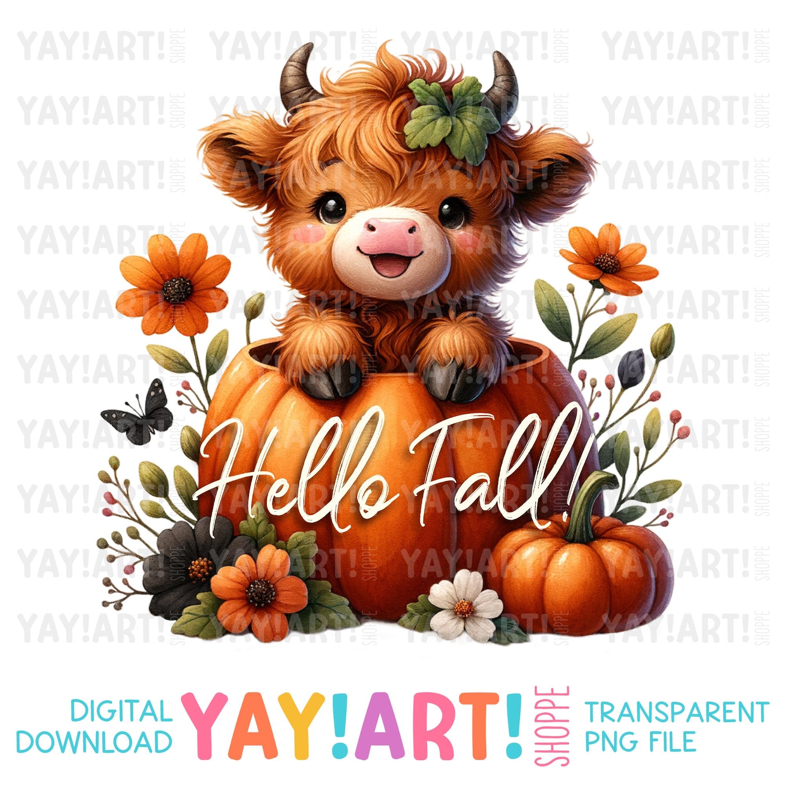Autumn Highland Cow PNG Clipart, Hello Fall Sublimation Design, Cute ...