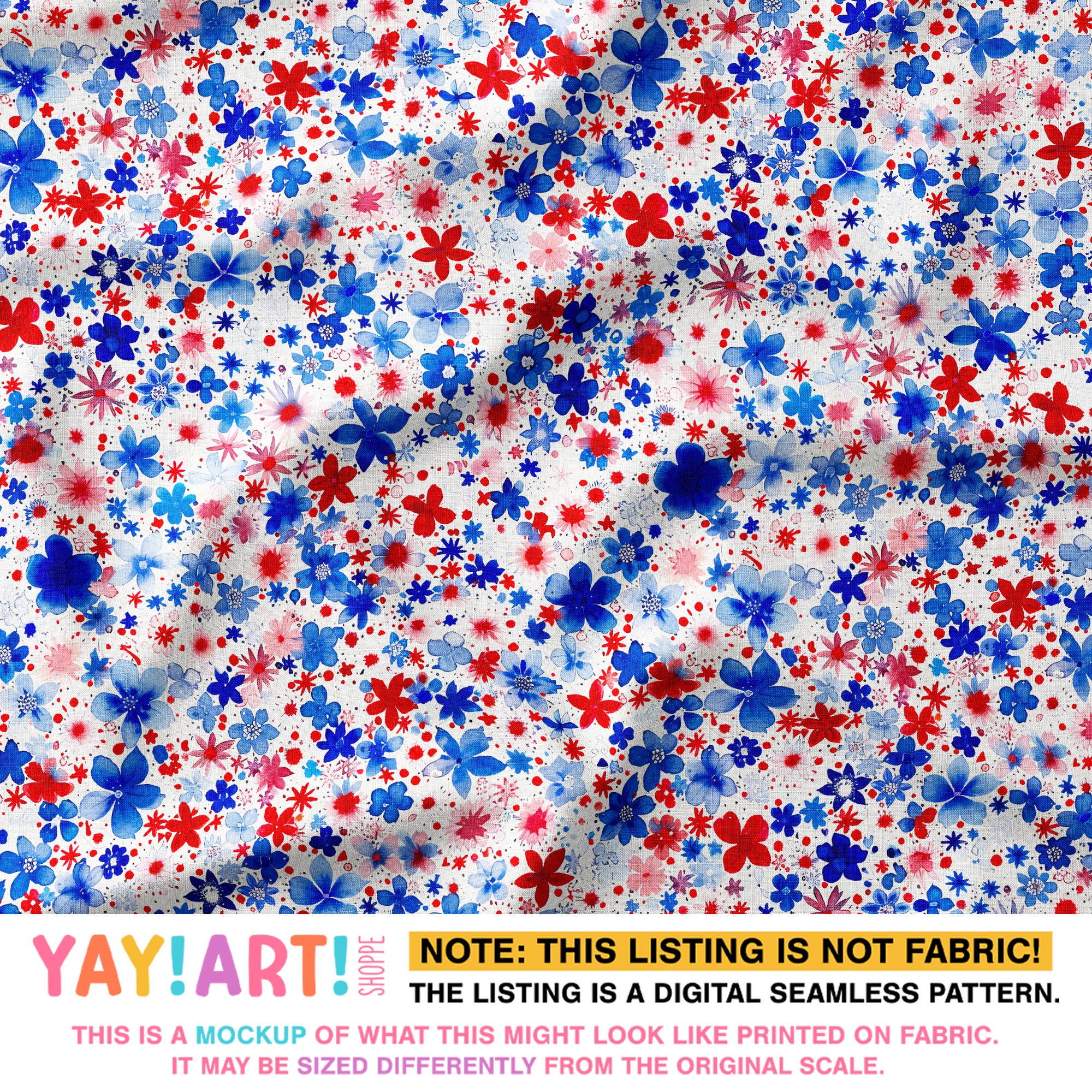 Red White and Blue Floral Burst Seamless Pattern, July 4th Flowers ...