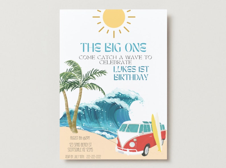 Surfing Beach Themed Birthday Invitation - Etsy