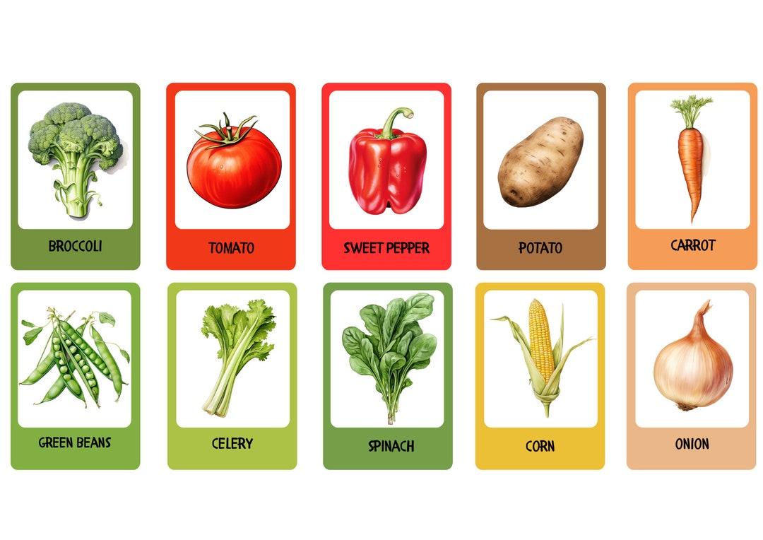 Vegetable Cards, Printable Flashcards, Learning Vegetables, Montessori ...