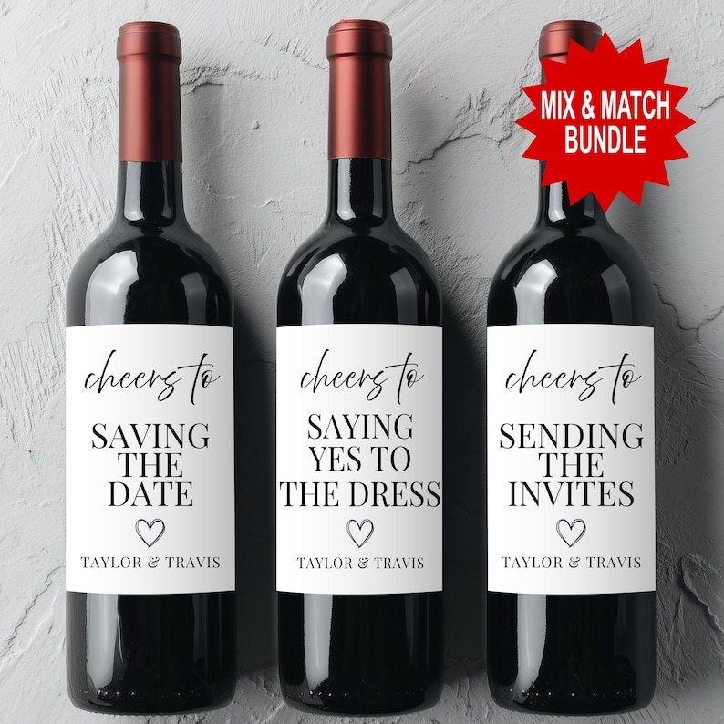 Wedding Planning Wine Label Set, Custom Engagement Gift, Bridal Shower ...