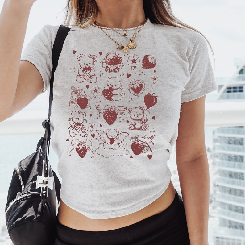 Women's Baby Tee Kawaii Sweet Teddy Bear, Cute Baby Tee, Trendy Baby ...