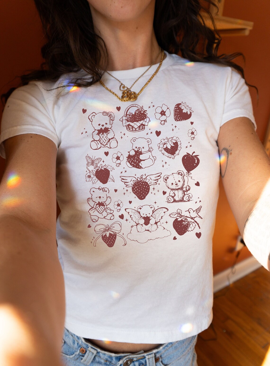 Women's Baby Tee Kawaii Sweet Teddy Bear, Cute Baby Tee, Trendy Baby ...