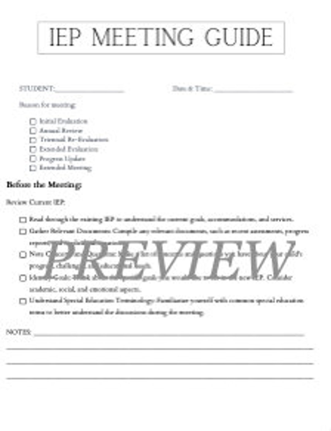IEP Meeting Guide - Etsy