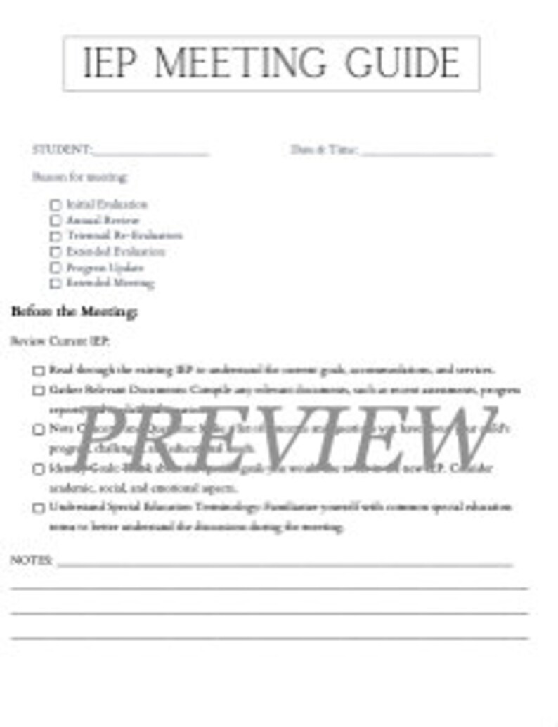 IEP Meeting Guide - Etsy