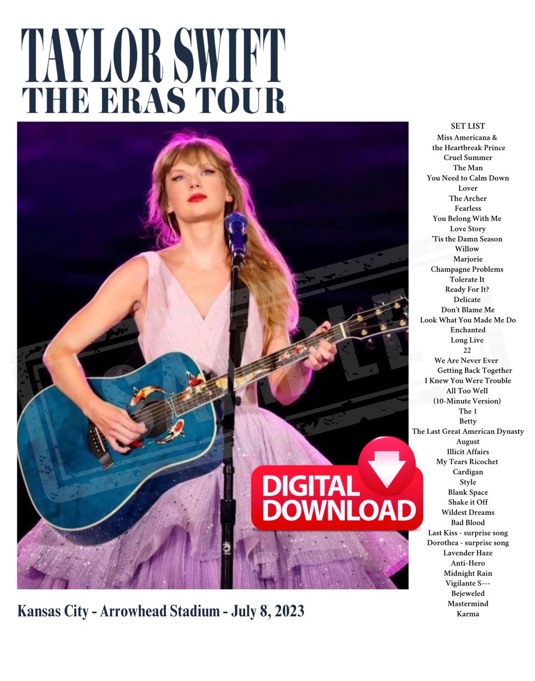 Taylor Swift KC Night 2 Set List Poster - Etsy