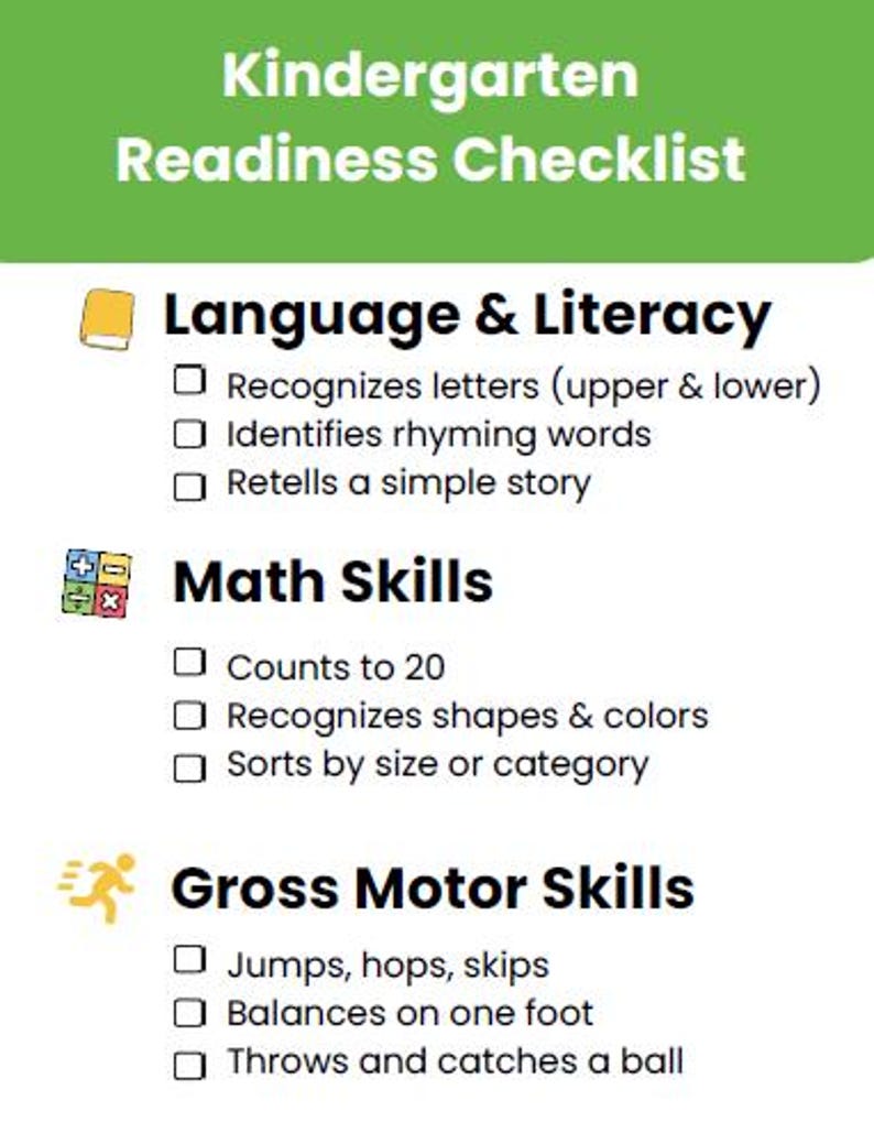 Kindergarten Readiness Checklist I Pre-k Skills Printable I School Prep ...