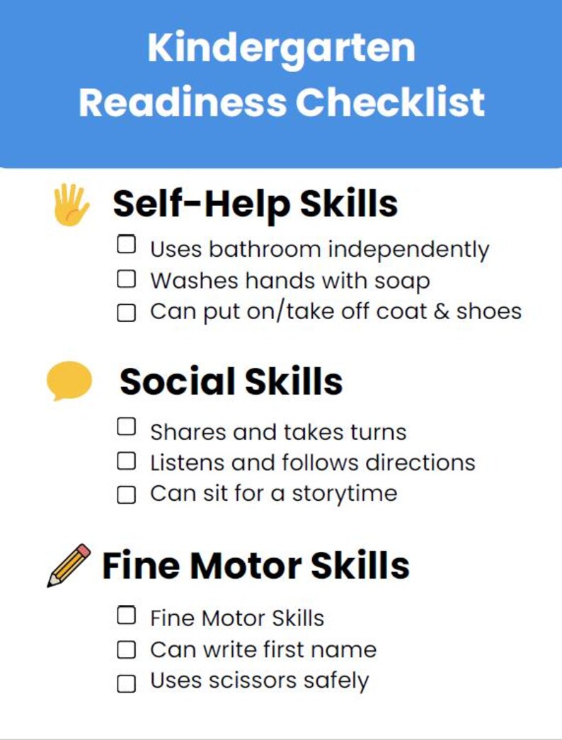 Kindergarten Readiness Checklist I Pre-k Skills Printable I School Prep ...