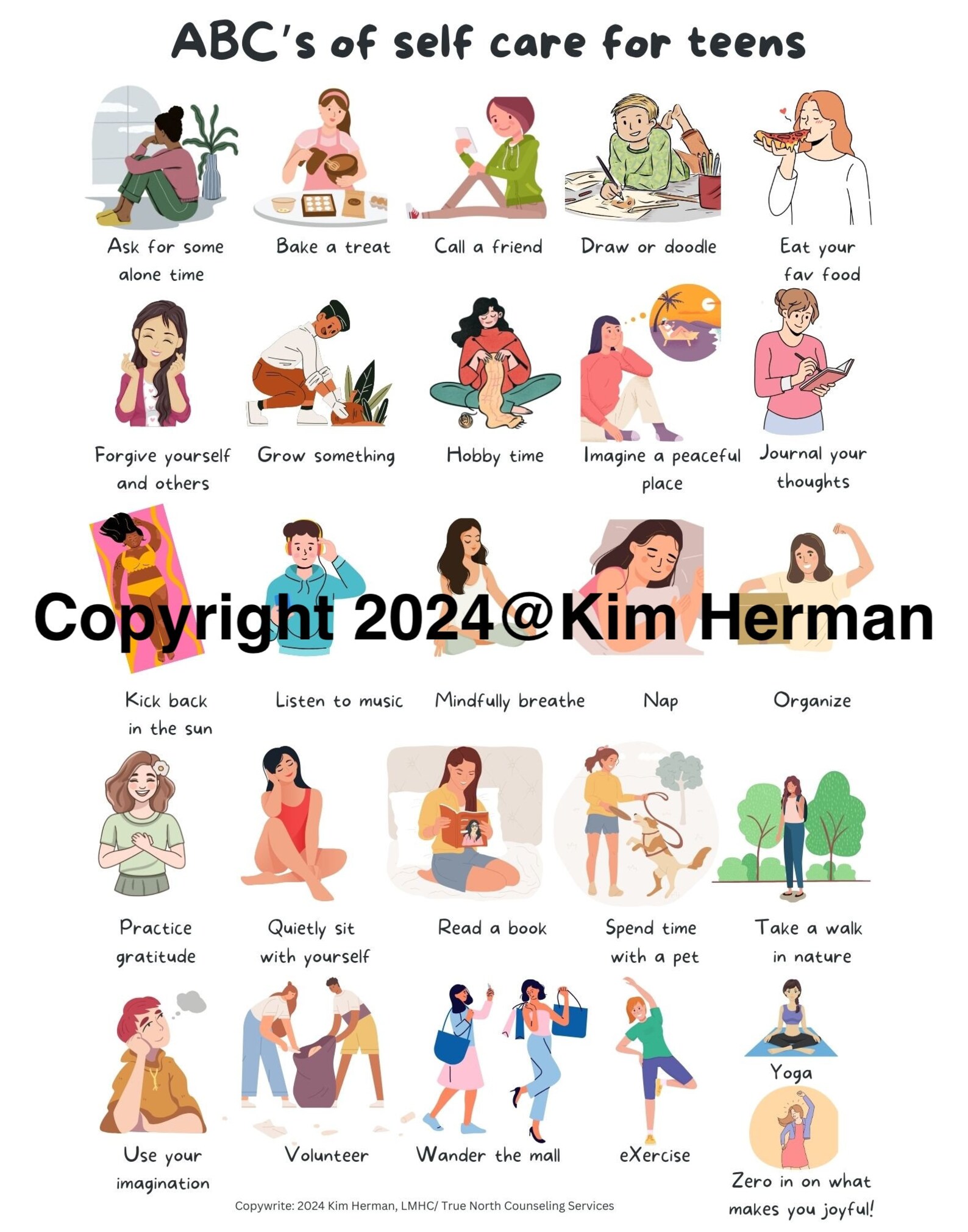 Colorful Self Care and Coping Skills Poster for Teens Printable 11 X 14 ...