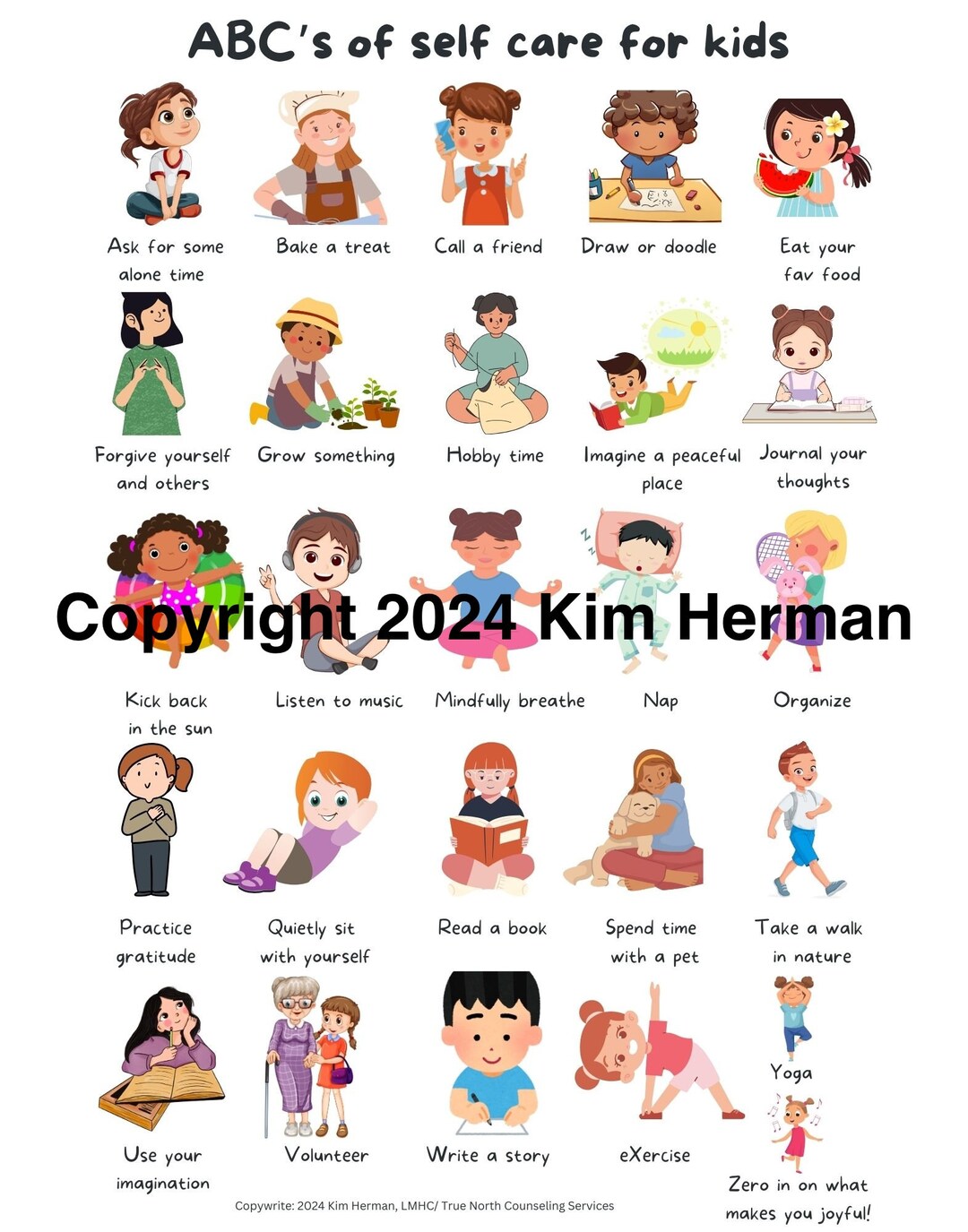 Abc's of Self Care Poster for Kids Printable 8 1/2 X 11 Full Color ...