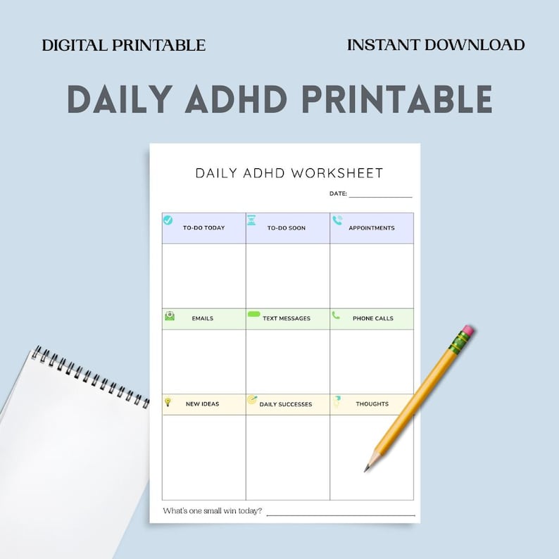 Digital Daily ADHD Worksheet Priority Printable - Executive Function ...
