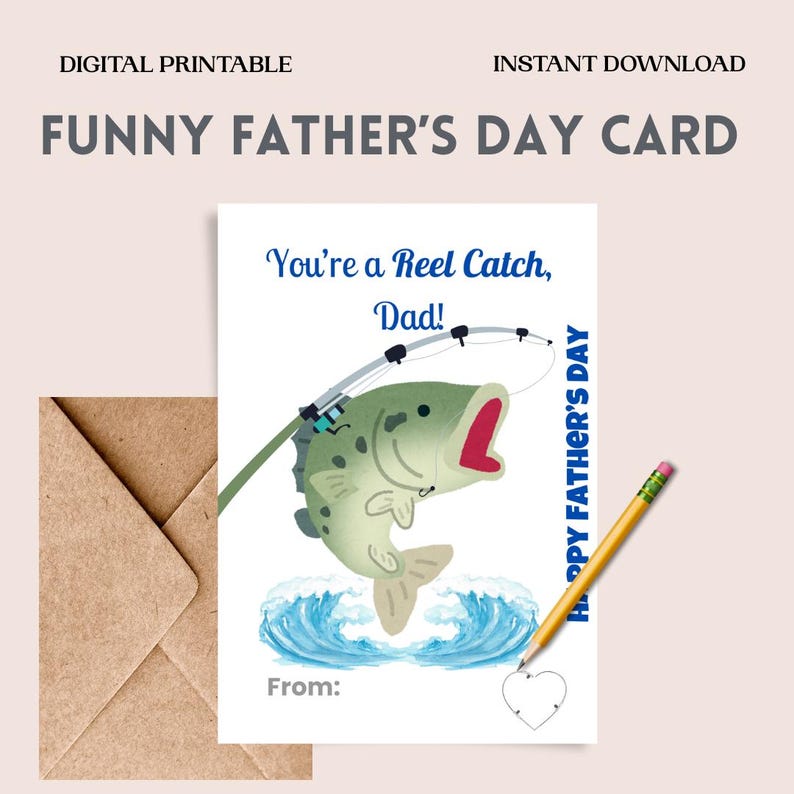 Digital Printable Happy Father's Day Card, Fishing Card for Fisher Dad ...