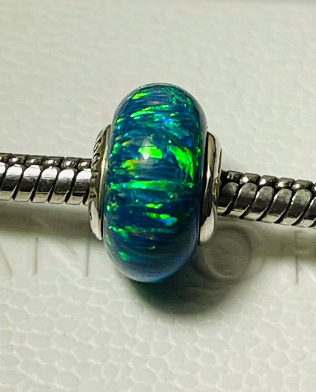 Opalescent Ocean Green Mixed W Blue PANDORA Sterling Silver Core Murano ...