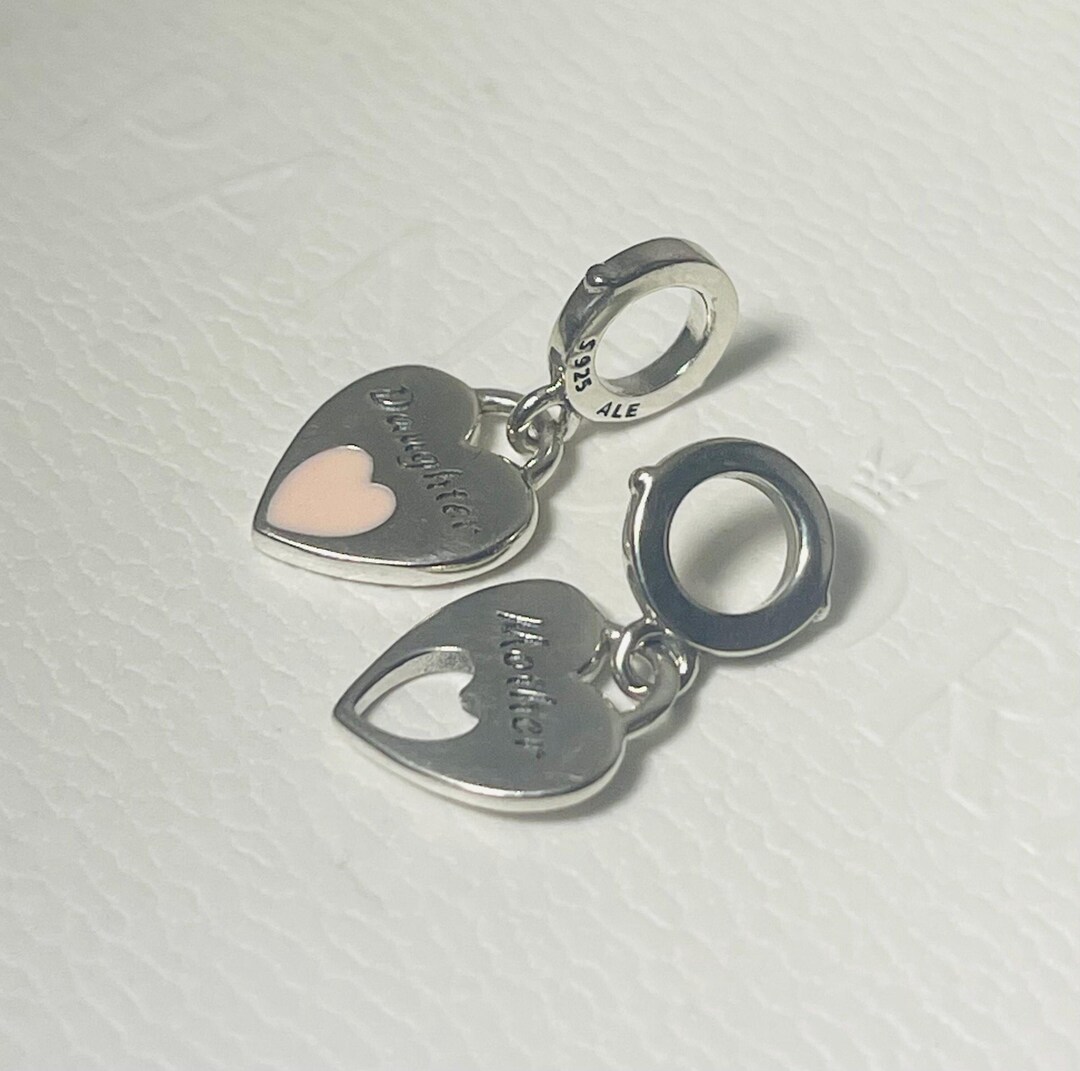Pair of 2 Pandora Charm 925 Sterling Silver Mother & Daughter Pink ...