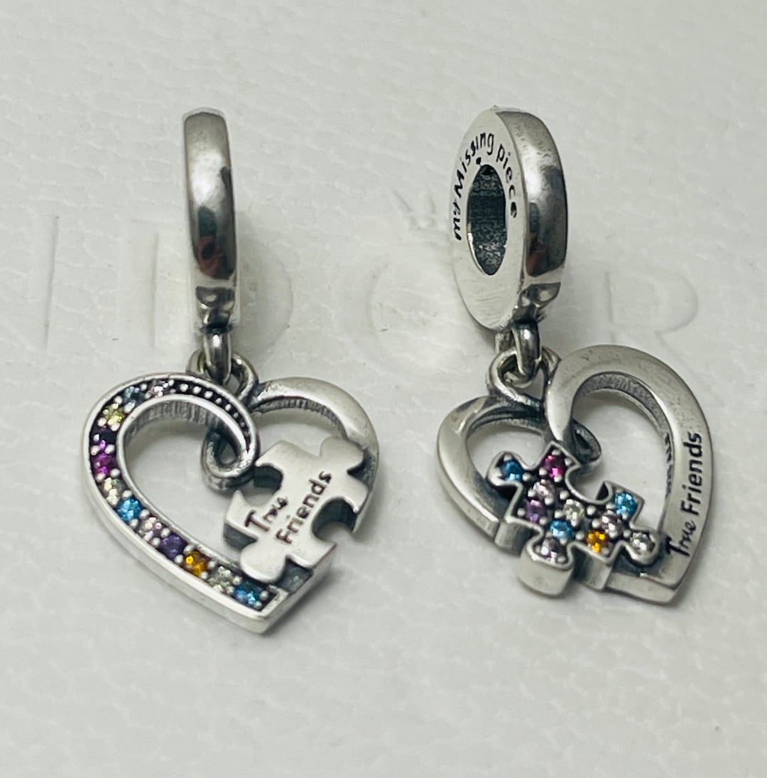 Pair of 2 Pandora Moments Charm Puzzle Piece Hearts Friendship True ...