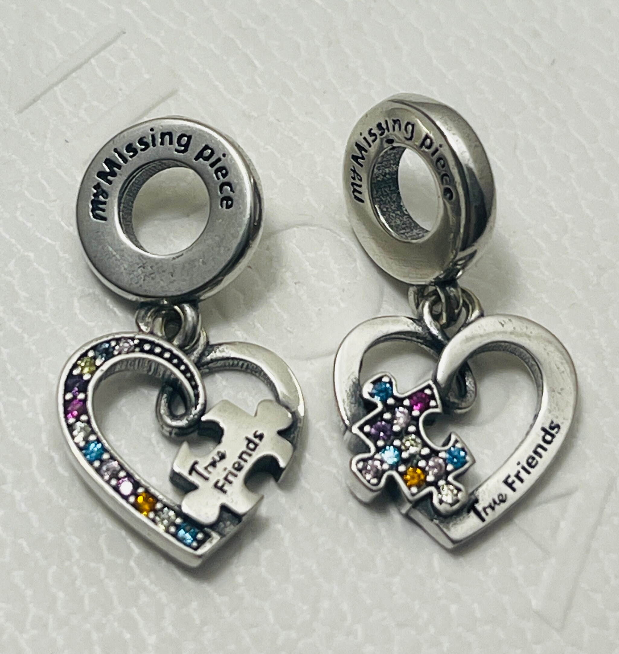Pair of 2 Pandora Moments Charm Puzzle Piece Hearts Friendship True ...