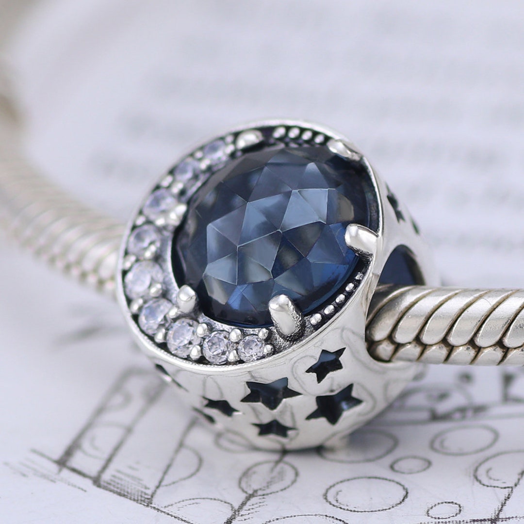 Sparkling Moon & Stars Night Sky Blue PANDORA Silver Charm Galaxy ...