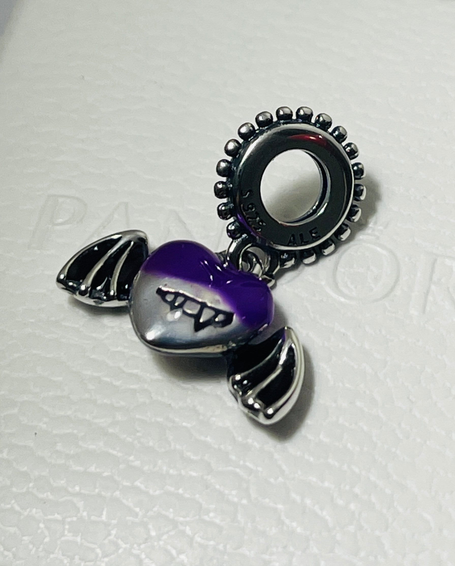 PANDORA 925 Purple Vampire Winged Heart Charm Genuine After Halloween ...