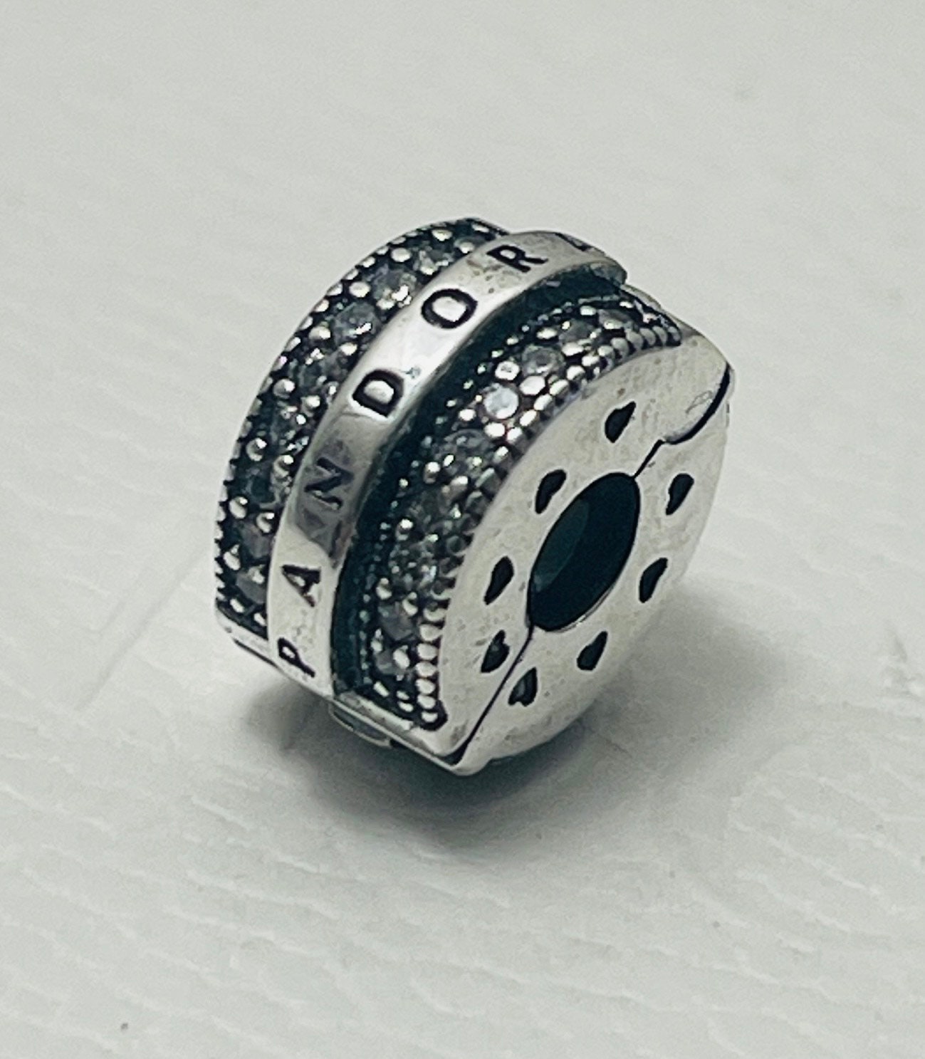 Sparkling Pave Lines Logo Clip Charm Pendant PANDORA Sterling Silver ...