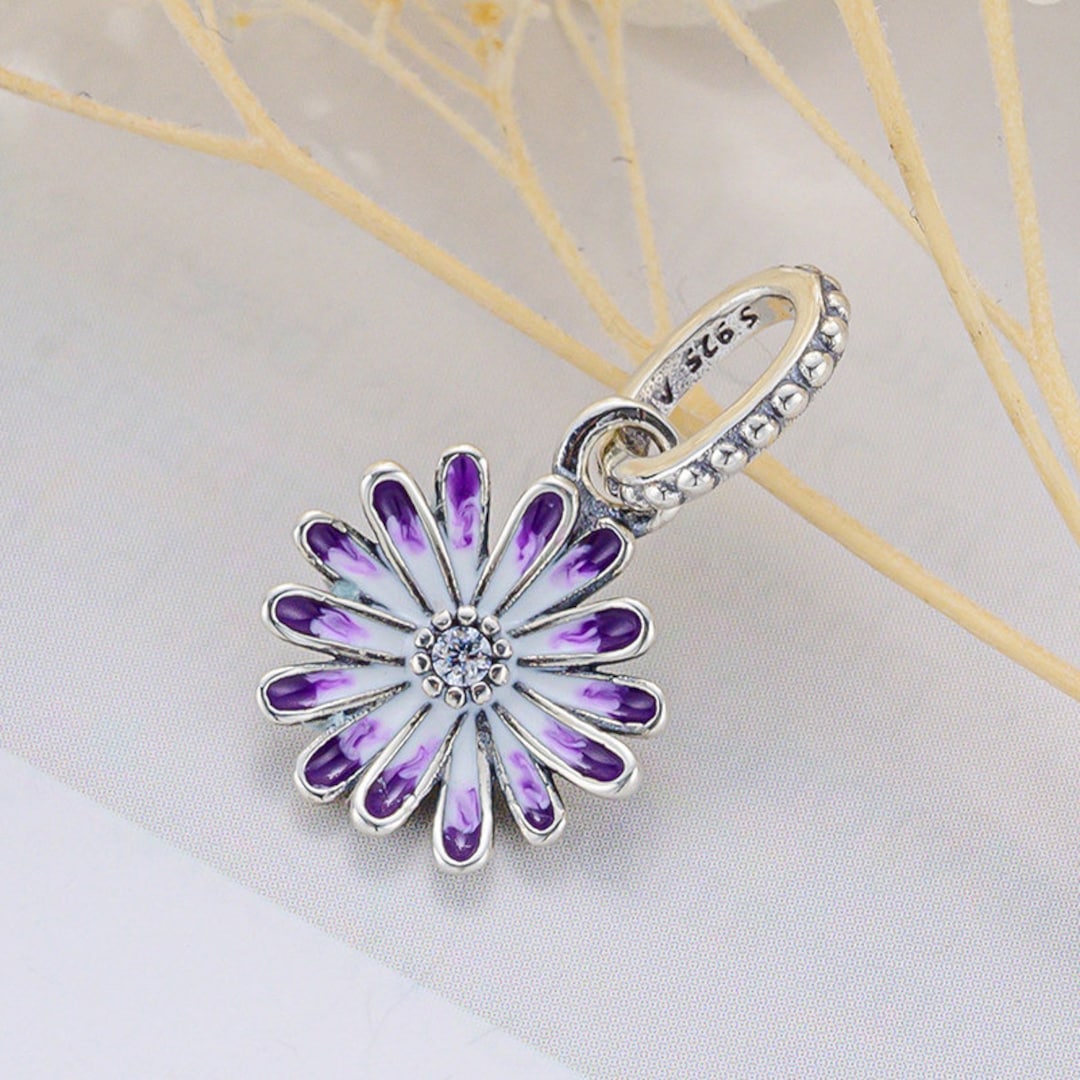 New Pandora Sterling Silver Purple Daisy Dangle Charm 798771C01 ...