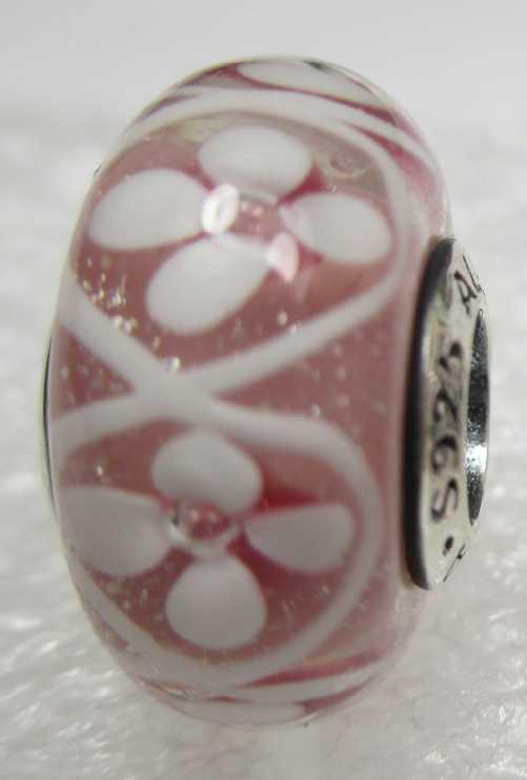 Pink Field of Flowers Murano Glass PANDORA Sterling Silver Charm Bead W ...