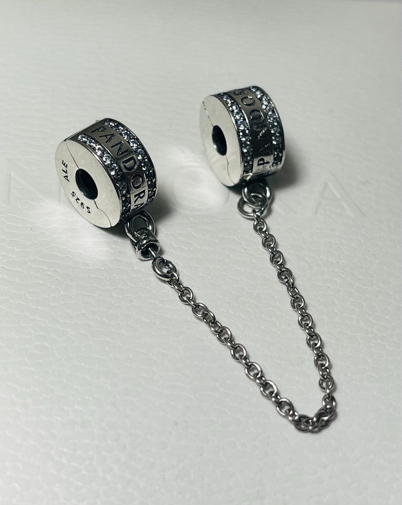 Pandora Moments Logo Safety Chain Clip Charm Signature Clear CZ ...