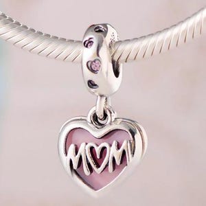 Pandora Mum Script Heart Charm Love Mom Dangle Pink Enamel Mother's Day ...