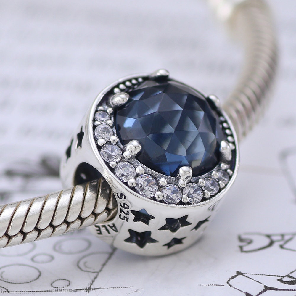 Sparkling Moon & Stars Night Sky Blue PANDORA Silver Charm Galaxy ...