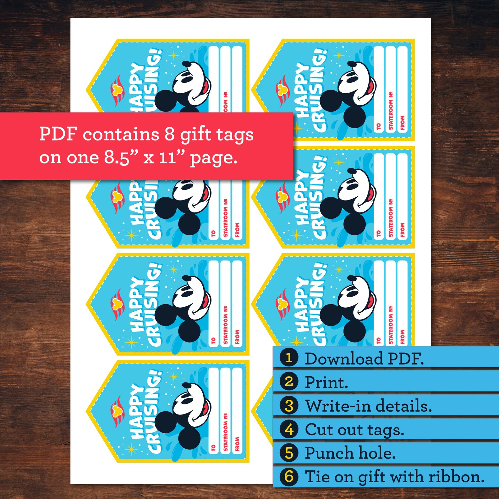 Mickey Splash Tags Cruise Fish Extender / Pixie Dust Gift Tag Digital ...