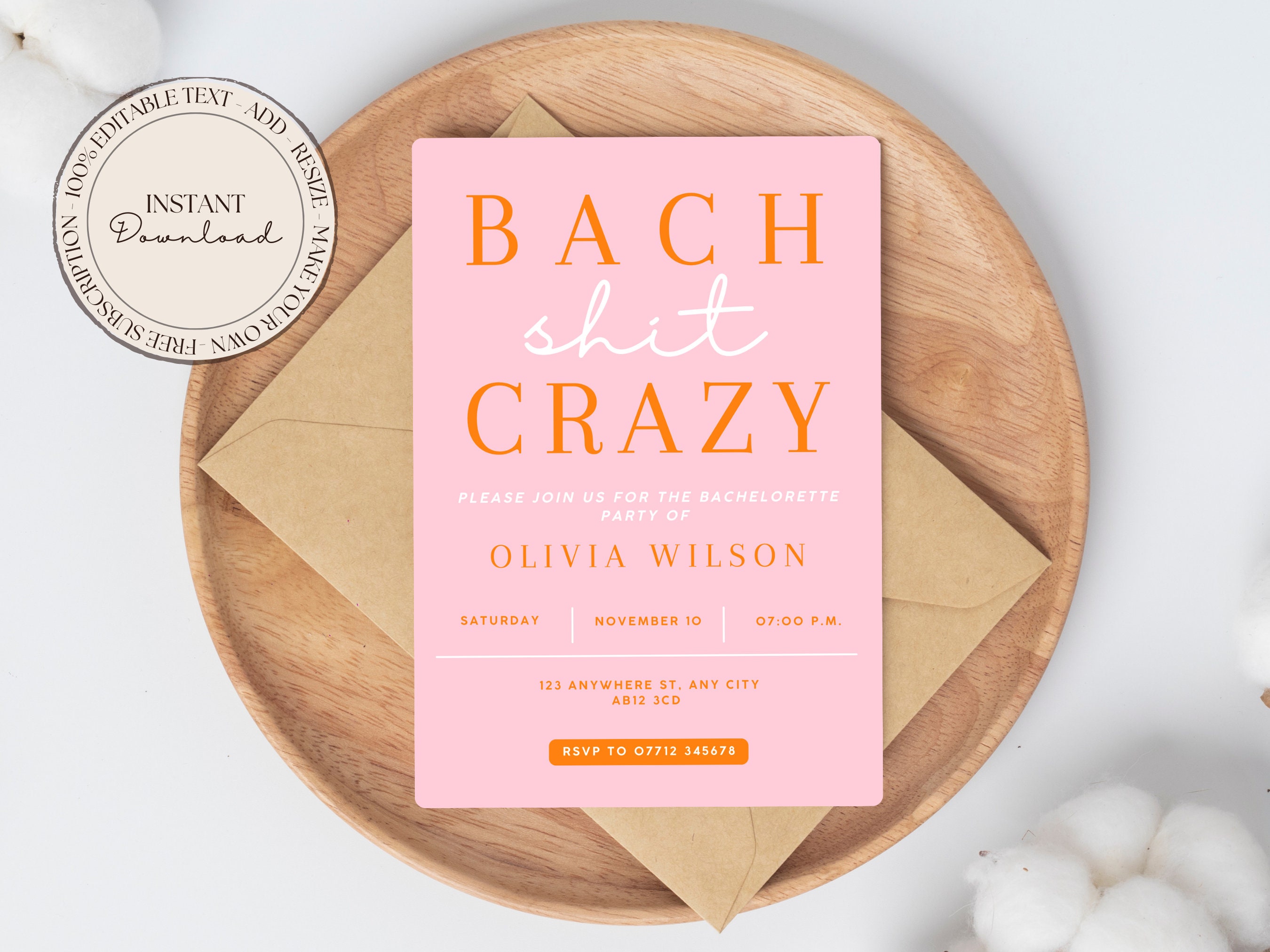 Retro 'bach Shit Crazy' Bachelorette Party Invite | Hen Party Invite ...