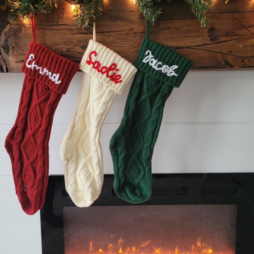 Hand Embroidered Christmas Stockings, Name Stocking, Family Knitted ...