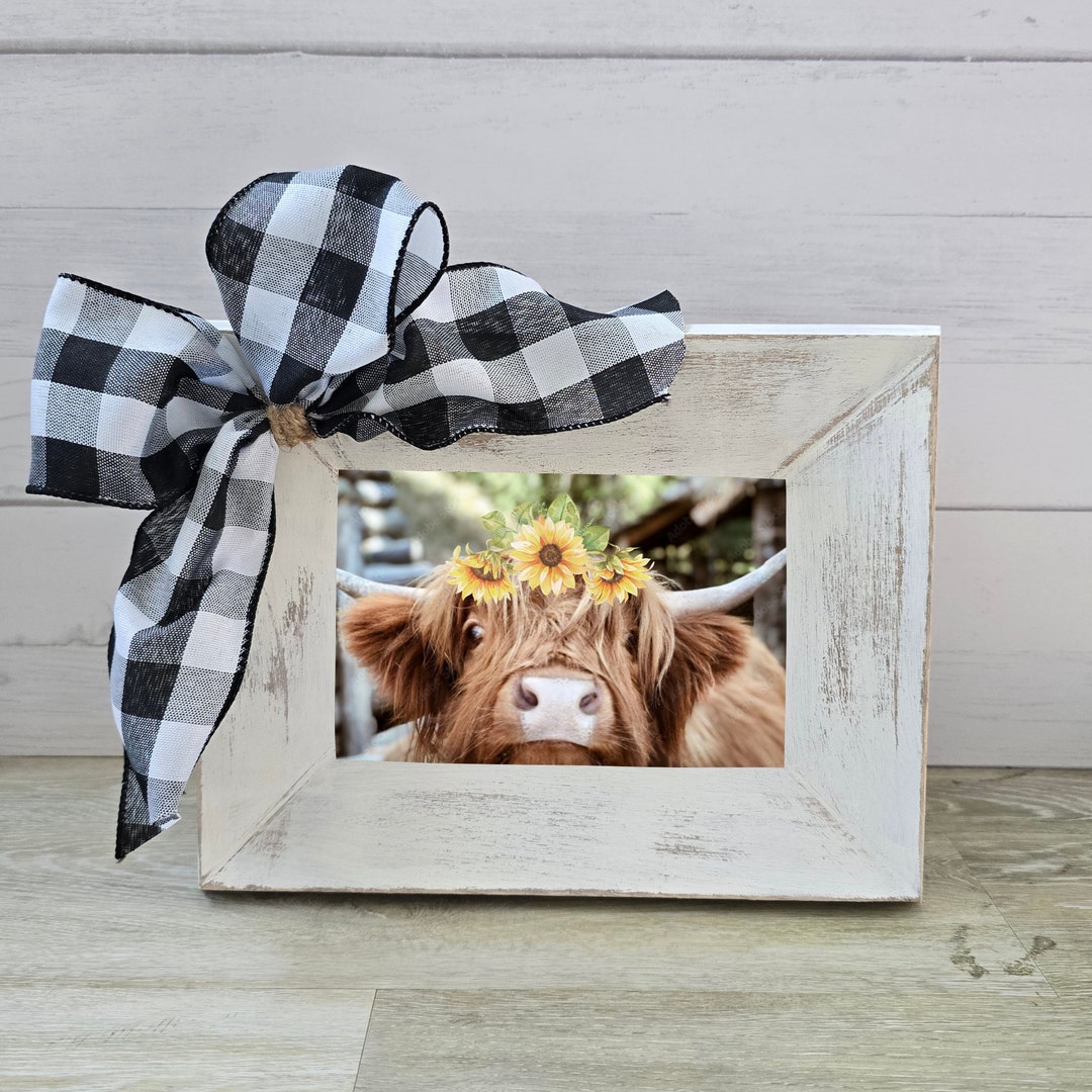 Sunflower Highland Cow Framed Print, Rustic Farmhouse Sign, Farmhouse ...
