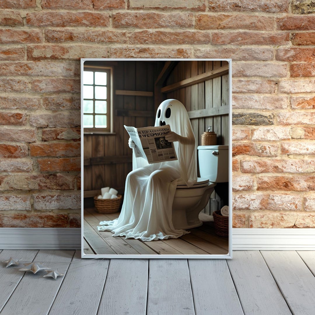 Ghost on Toilet Reading Newspaper Wall Art, Funny Digital Download ...