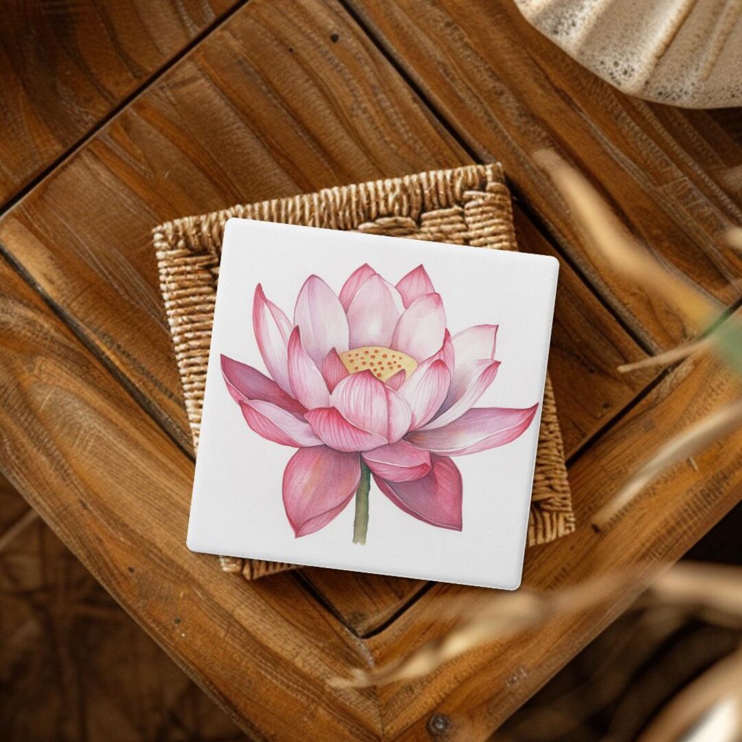 Lotus Flower Coffee Coasters, Set of 4 Stone Square Coasters, Coffee ...