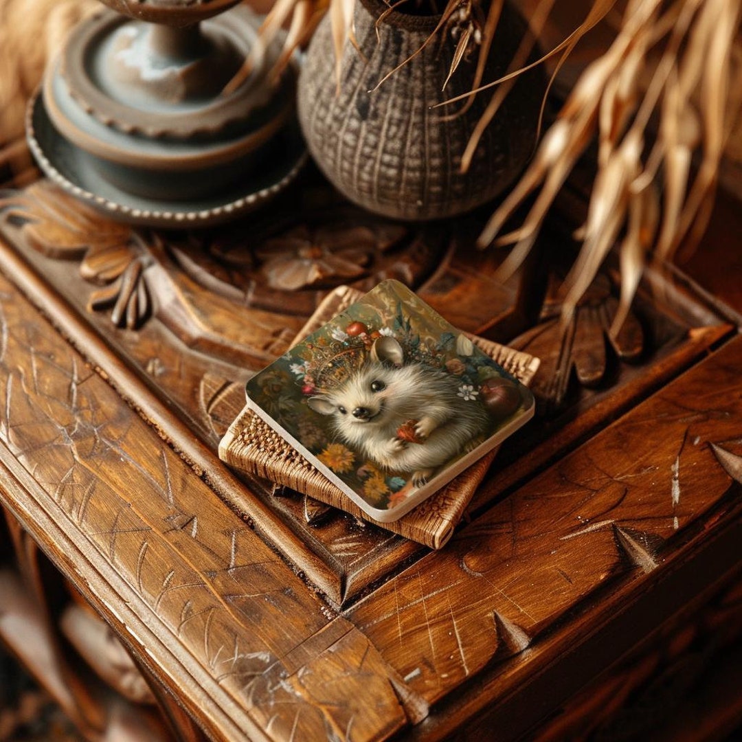 Whimsical Hedgehog Coasters Set of 4, Drinks Coaster, Square Stone ...
