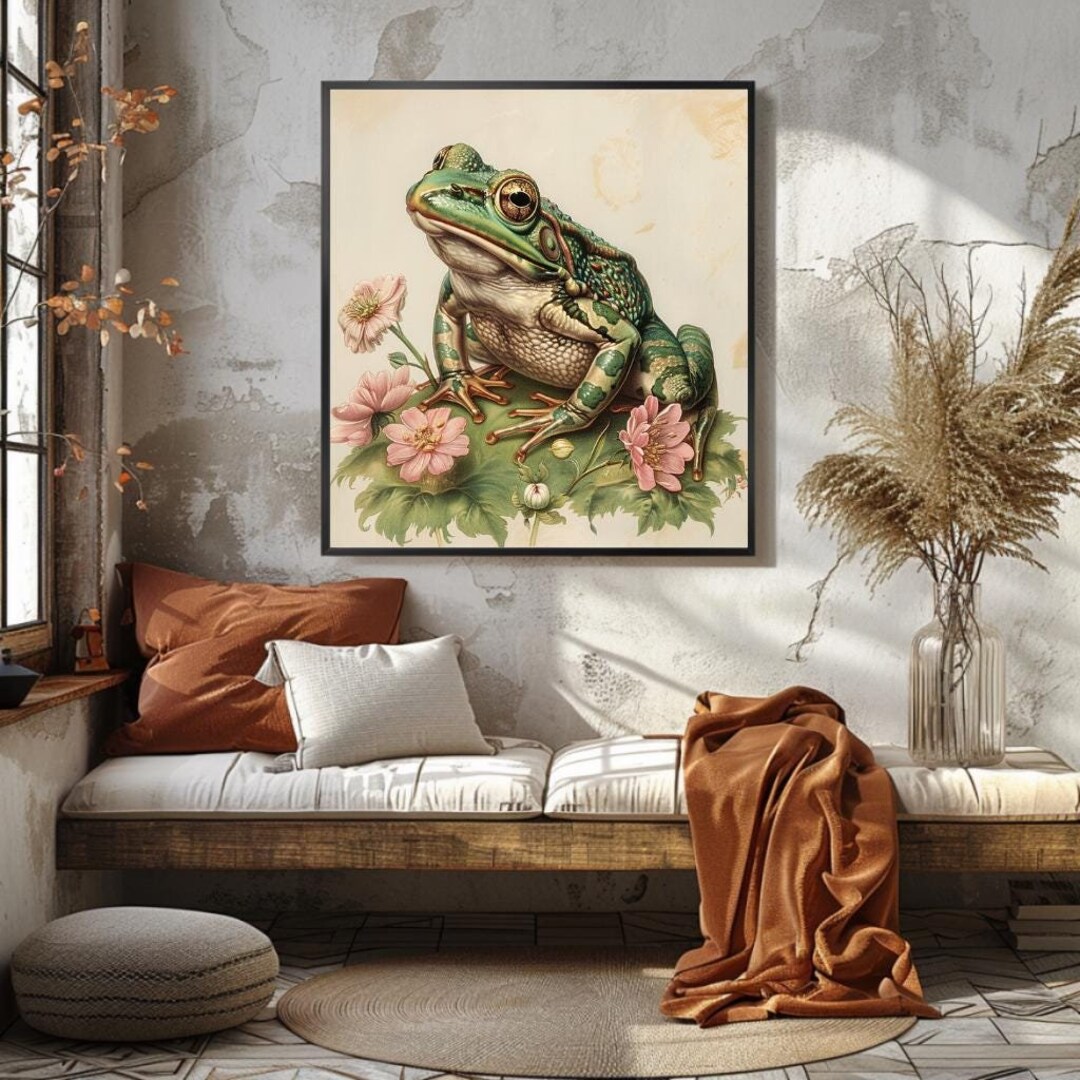 Boho Frog Wood Framed Square Canvas Wall Art, Bedroom Decor, Large Wall ...