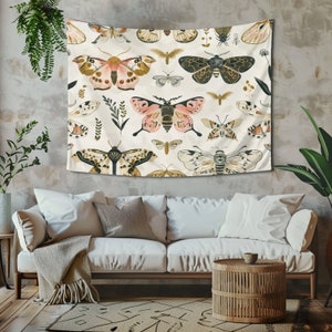 Pastel Boho Butterflies and Flowers Wall Tapestry Wall Hanging Floral ...
