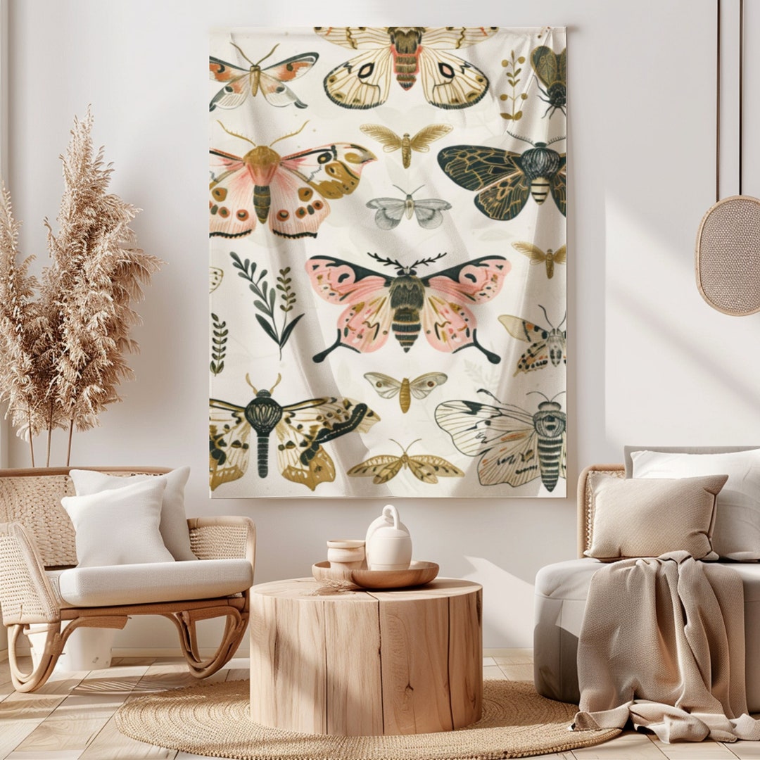 Pastel Boho Butterflies and Flowers Wall Tapestry Wall Hanging Floral ...