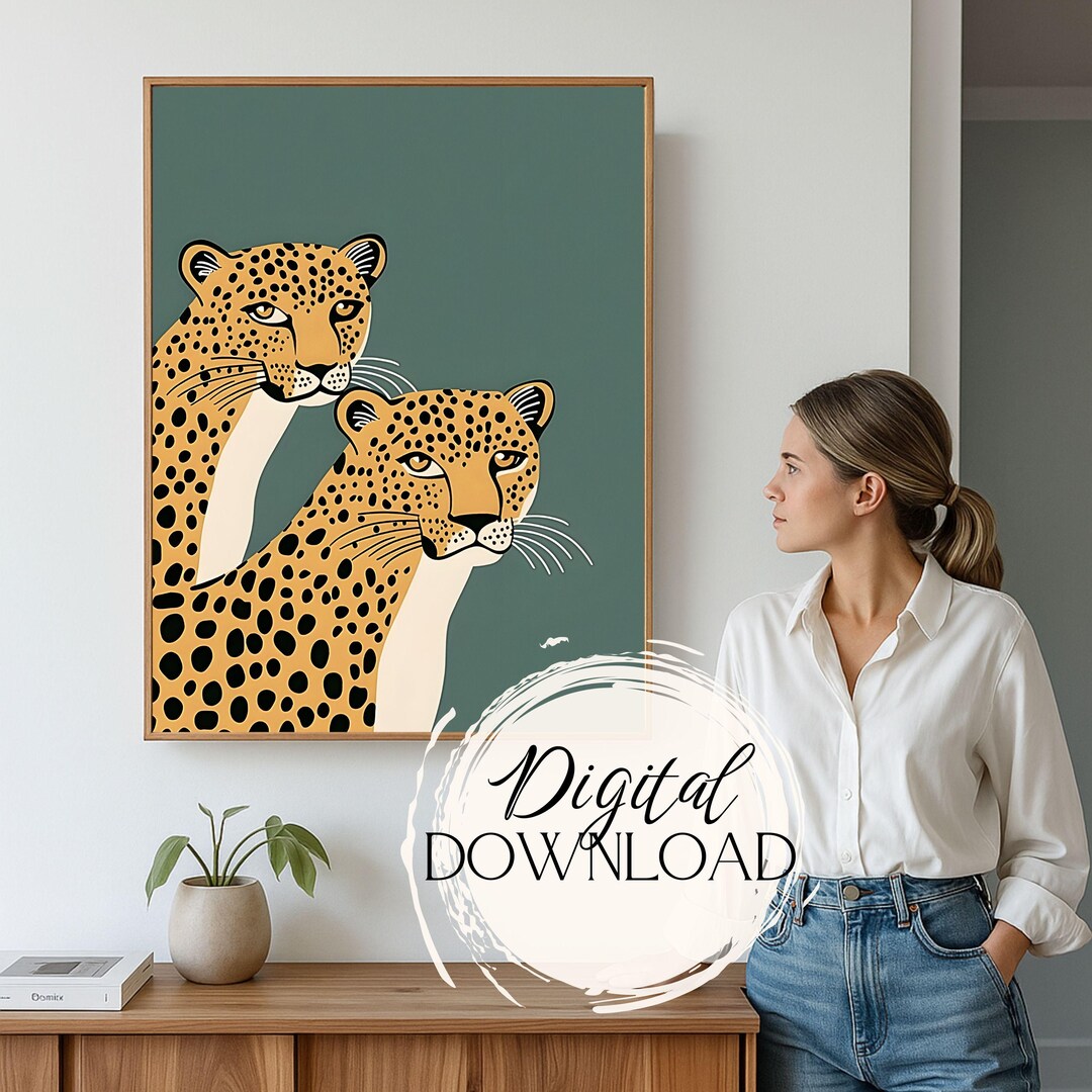 Two Leopards Wall Art, Boho Wall Decor, Animal Print Bedroom Decor ...