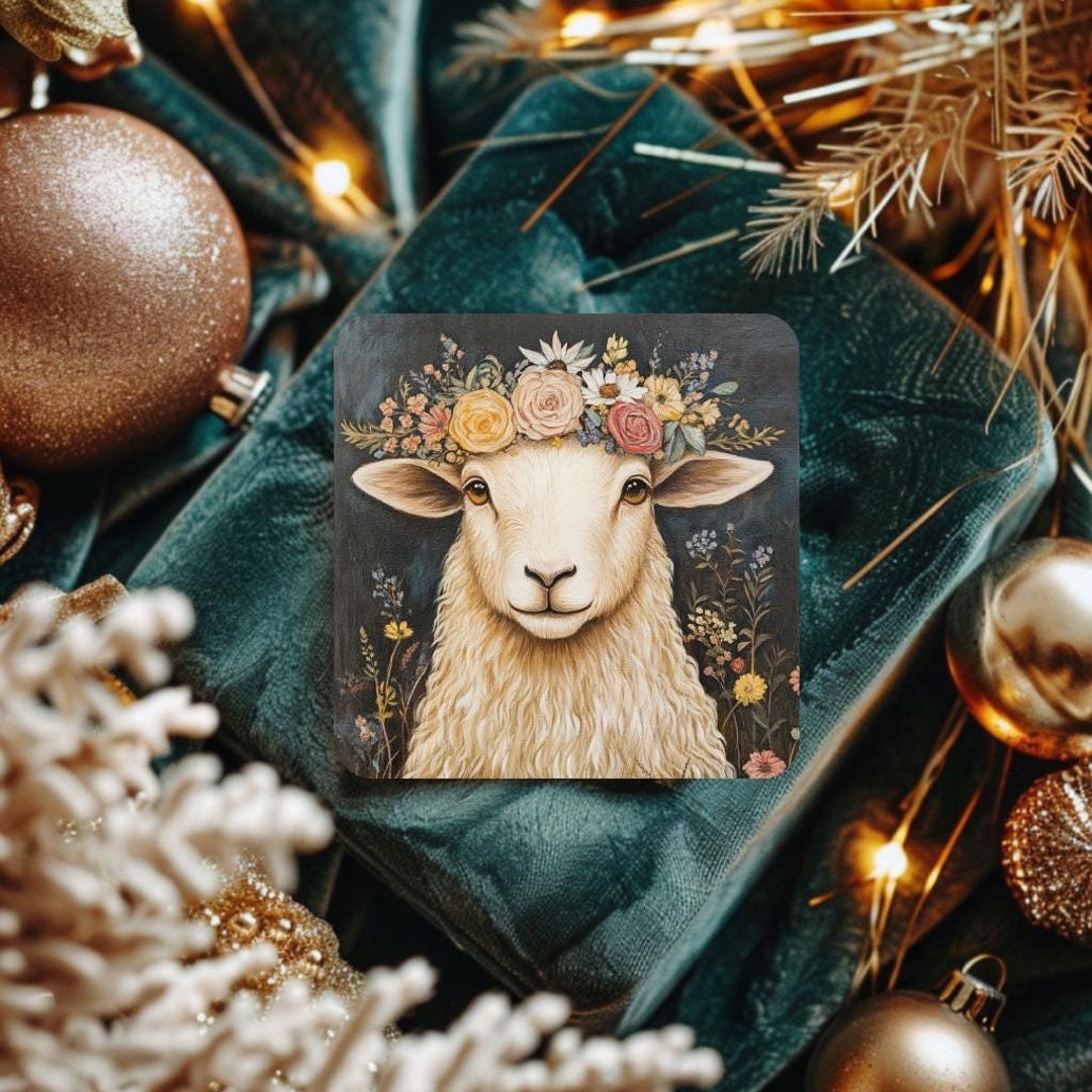 Woodland Boho Sheep Coasters Set of 4, Holiday Gift, Soapstone Coasters ...