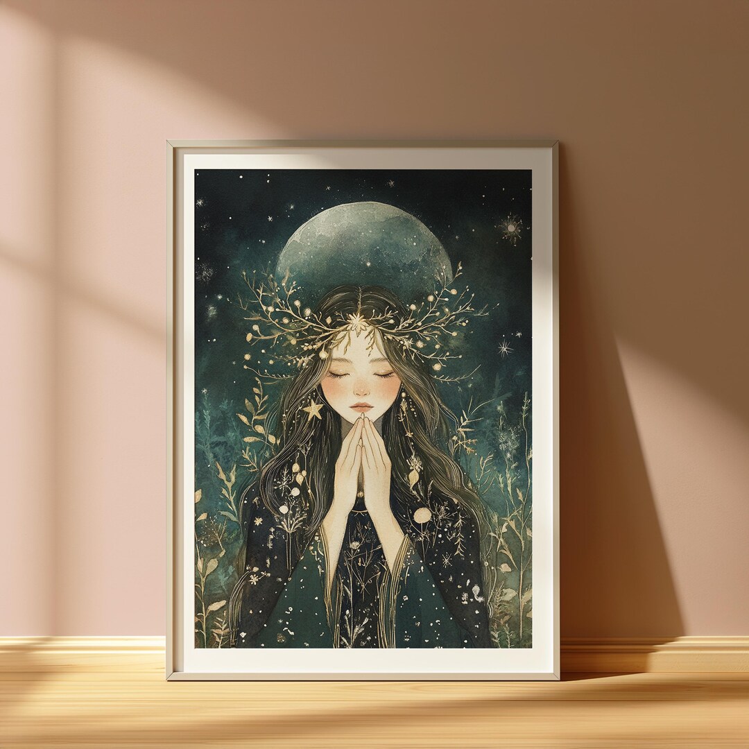 Moonlight Blessing Goddess Wall Art, Mystical Winter Queen Framed ...