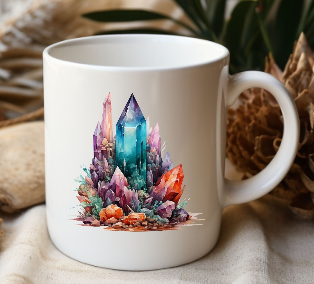 Crystal Quartz Watercolor Design Mug, Healing Crystal, Vibrant Design ...