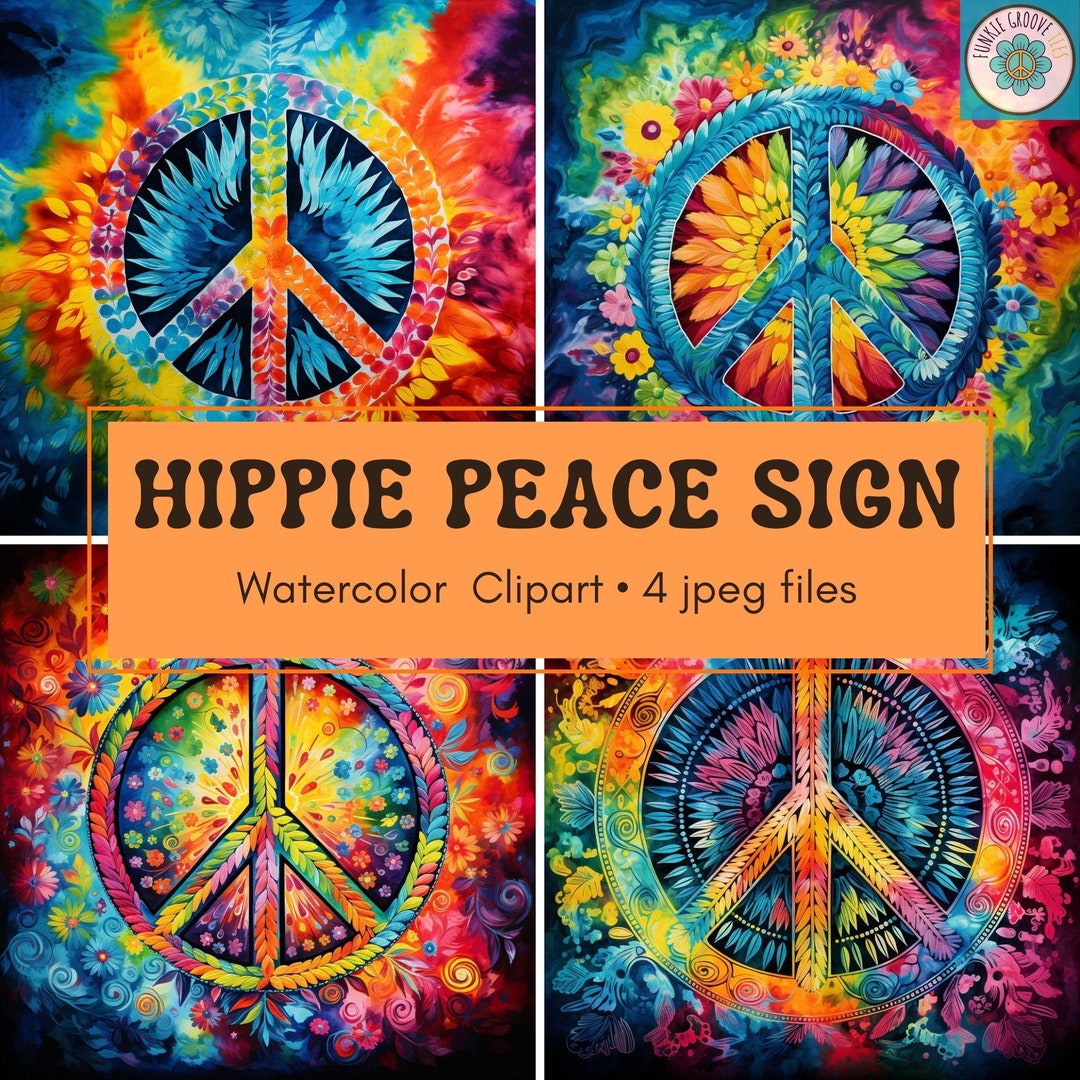 Hippie Peace Sign Digital File Bundle of 4, JPEG File Hippie Peace ...