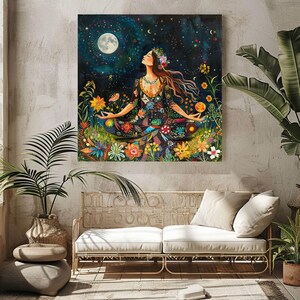 Boho Goddess Wall Art, Mystical Woman Canvas, Hippie Wall Print ...