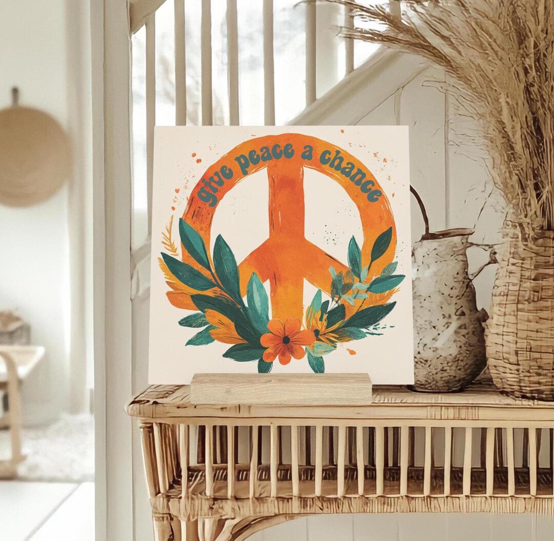 Boho Peace Sign Art With Stand, Boho Home Decoration, Gallery Board ...