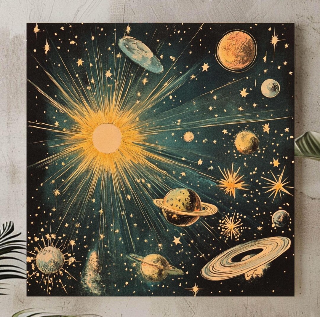 Vintage Space Wall Art, New Home Gift, Cosmic Art Print, Space Planet ...