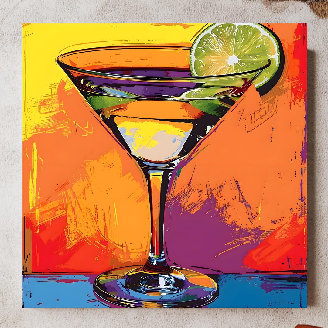 Pop Art Martini Canvas, Modern Bar Decor, Cocktail Print, Colorful ...