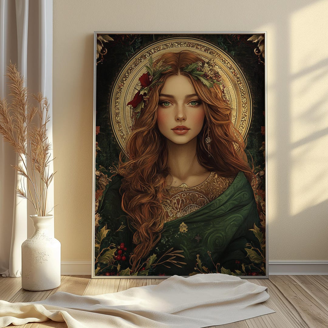 Solstice Goddess Wall Art, Golden Holiday Framed Canvas, Boho Feminine ...